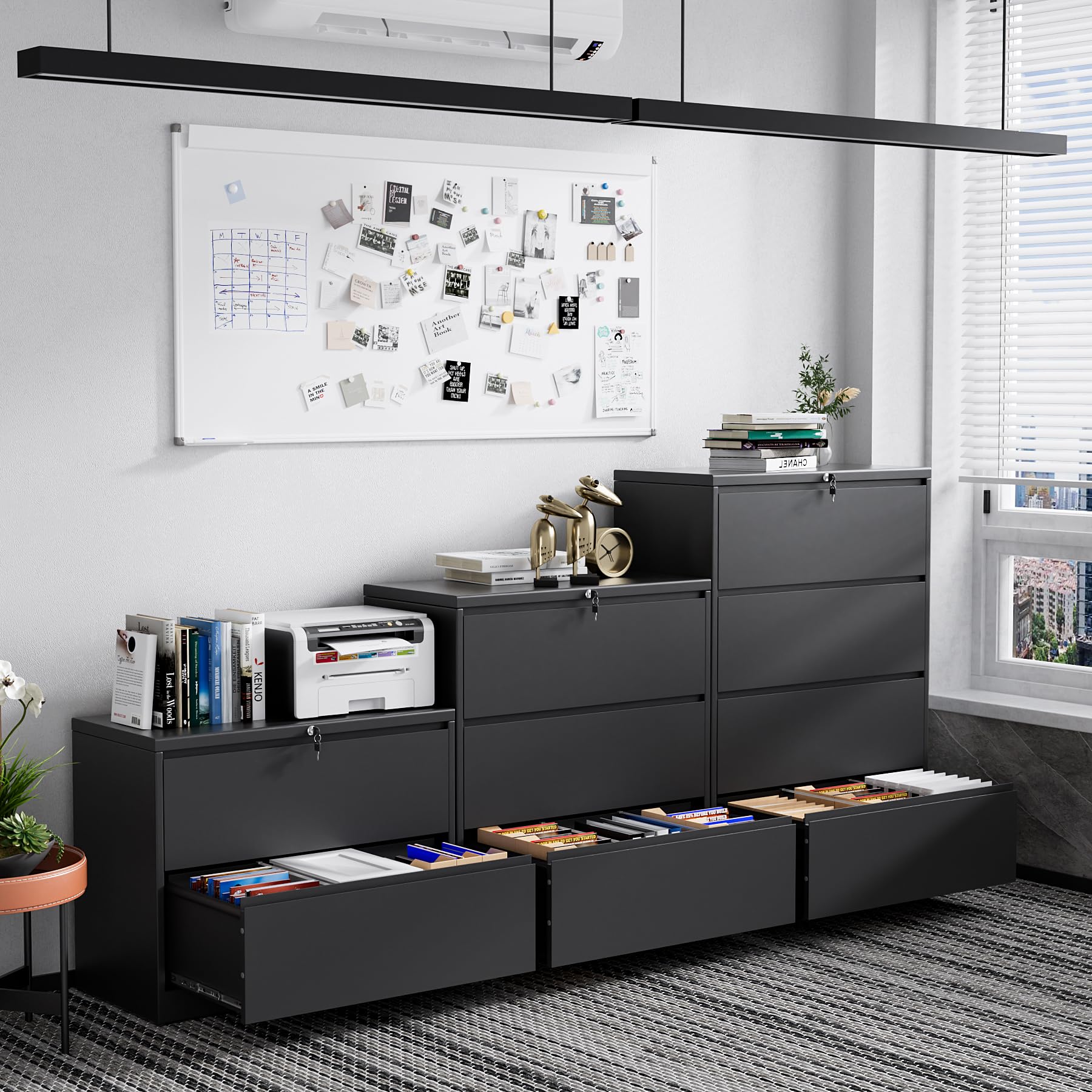 WIILAYOK Lateral File Cabinet with Lock,3 Drawer File Cabinet for Home and Office, Organizer Storage Lateral Locking Filing Cabinet, Black