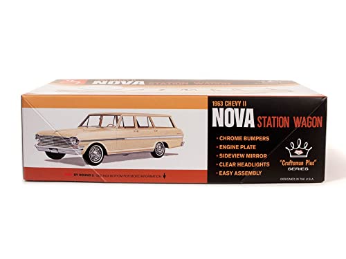 Round 2 Unknown AMT 1963 Chevy II Nova Station Wagon Craftsman Plus Series 1:25 Scale Model Kit, White
