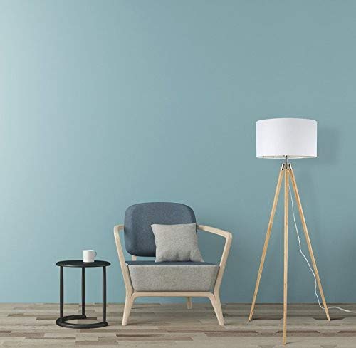 Light Society Celeste Tripod Floor Lamp, Natural Wood Legs with Satin Nickel Finish and White Fabric Shade, Mid Century Contemporary Modern Style (LS-F233-NAT)
