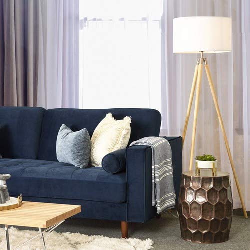 Light Society Celeste Tripod Floor Lamp, Natural Wood Legs with Satin Nickel Finish and White Fabric Shade, Mid Century Contemporary Modern Style (LS-F233-NAT)