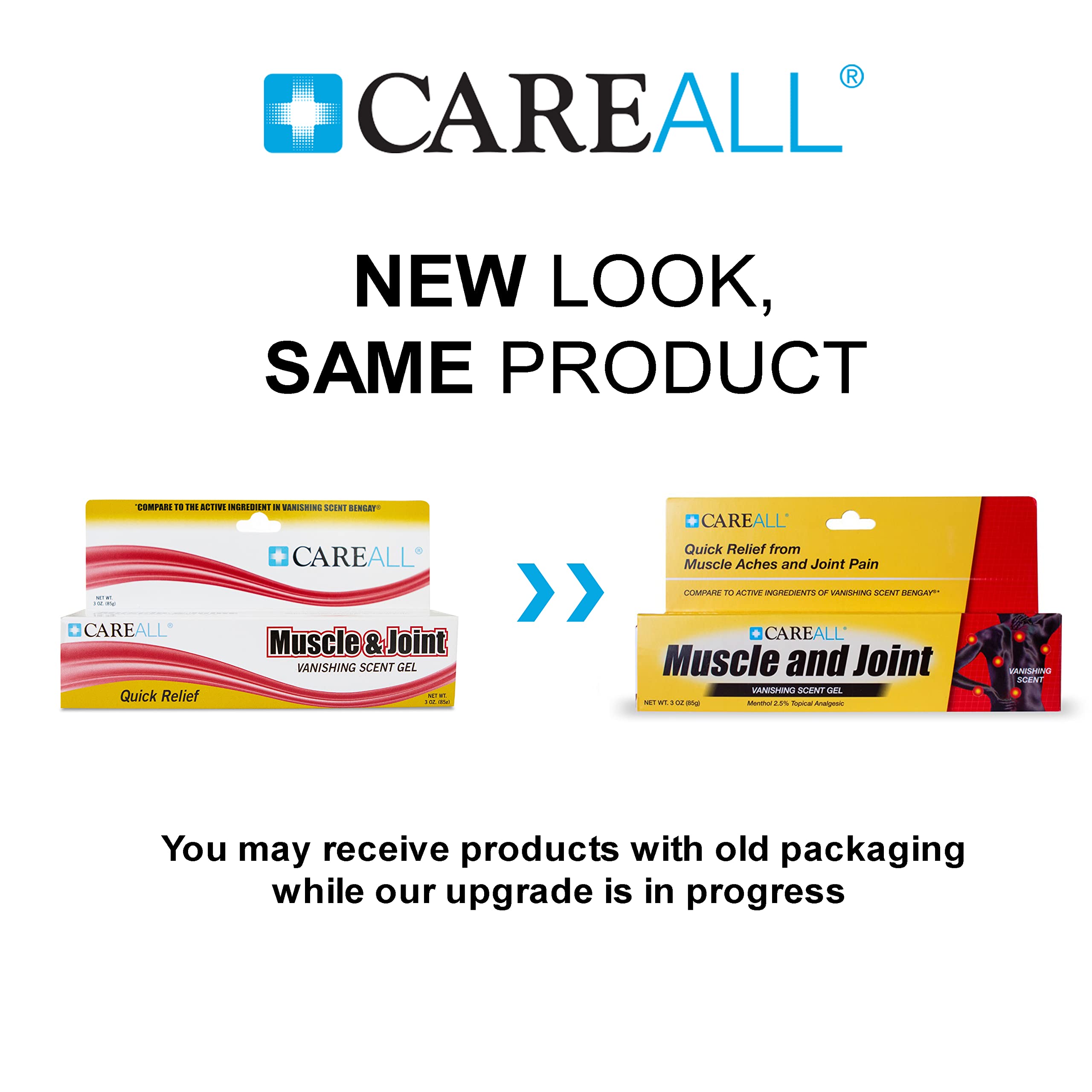 CareAll Muscle & Joint Vanishing Scent Gel, 3.0 oz. (3 Pack), Non-Greasy, Pain Relief Gel for Muscle, Back and Minor Arthritis, Topical Analgesic, 2.5% Menthol
