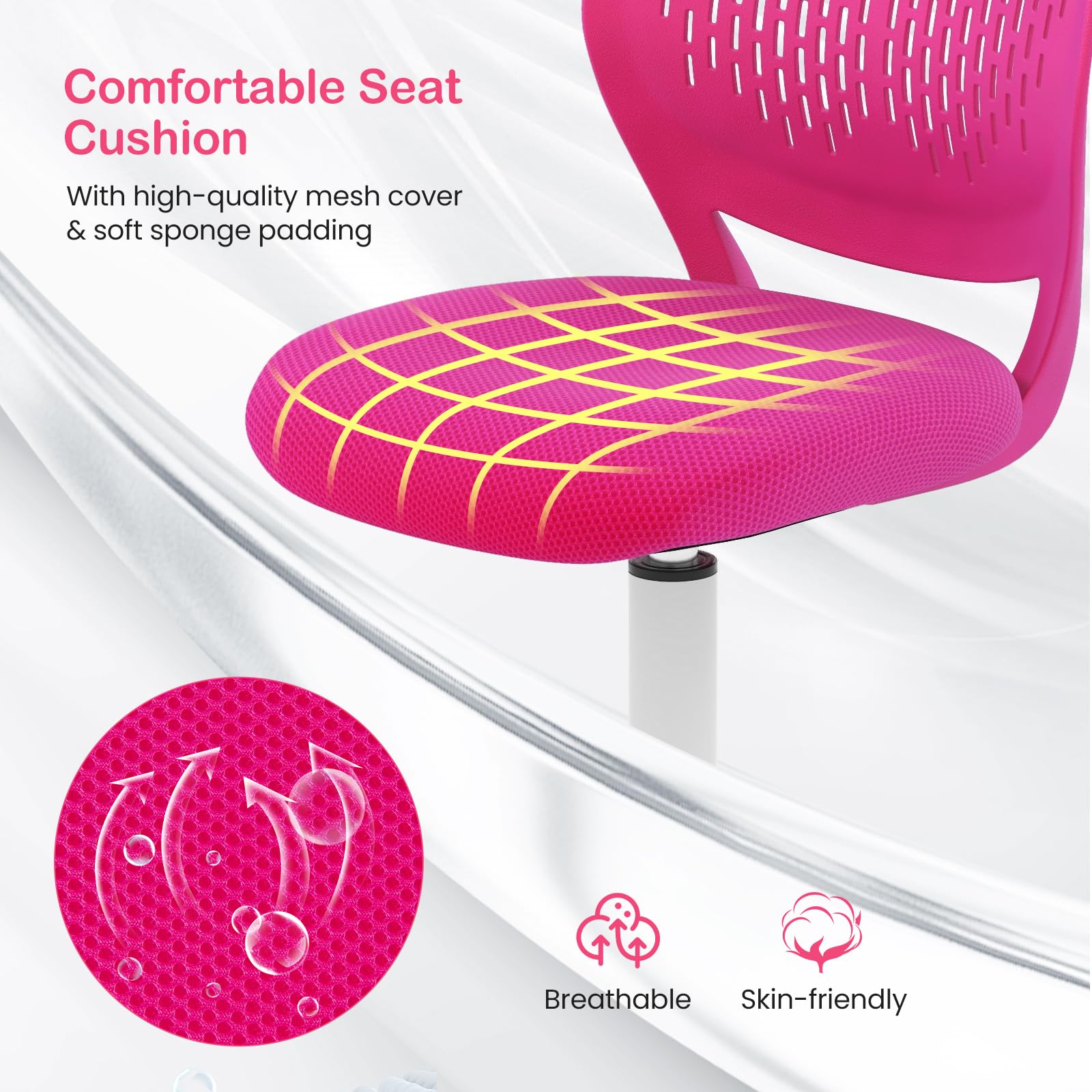 Giantex Kids Desk Chair, Adjustable Children Study Chair, Swivel Chair Armless Mesh Task Student Chair, Child Desk Chair with Adjustable Height & Lumbar Support Computer Chair (Rose)