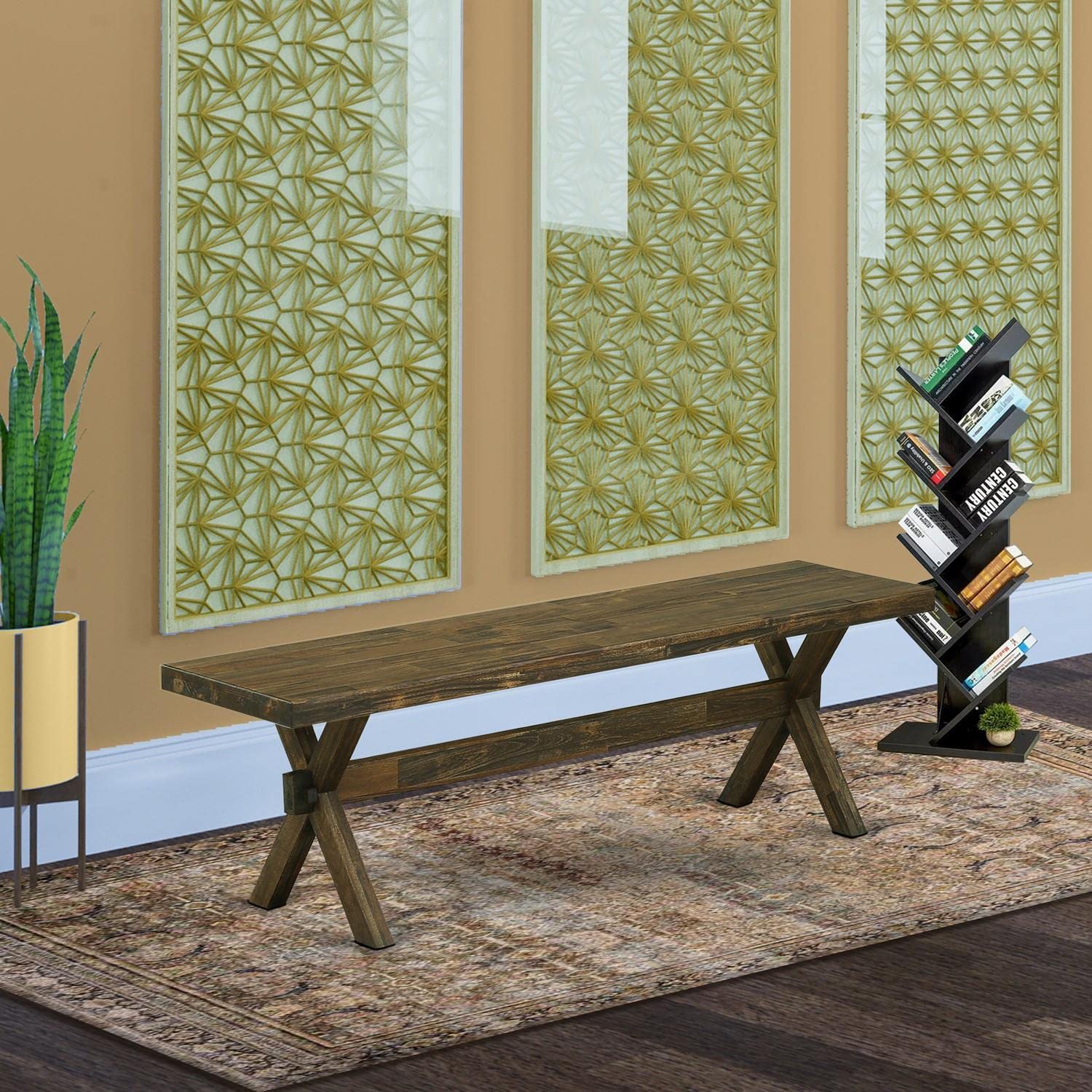 East West Furniture XB776 X-Style Modern Kitchen Bench with Wooden Seat, 60x15x18 Inch, Multi-Color