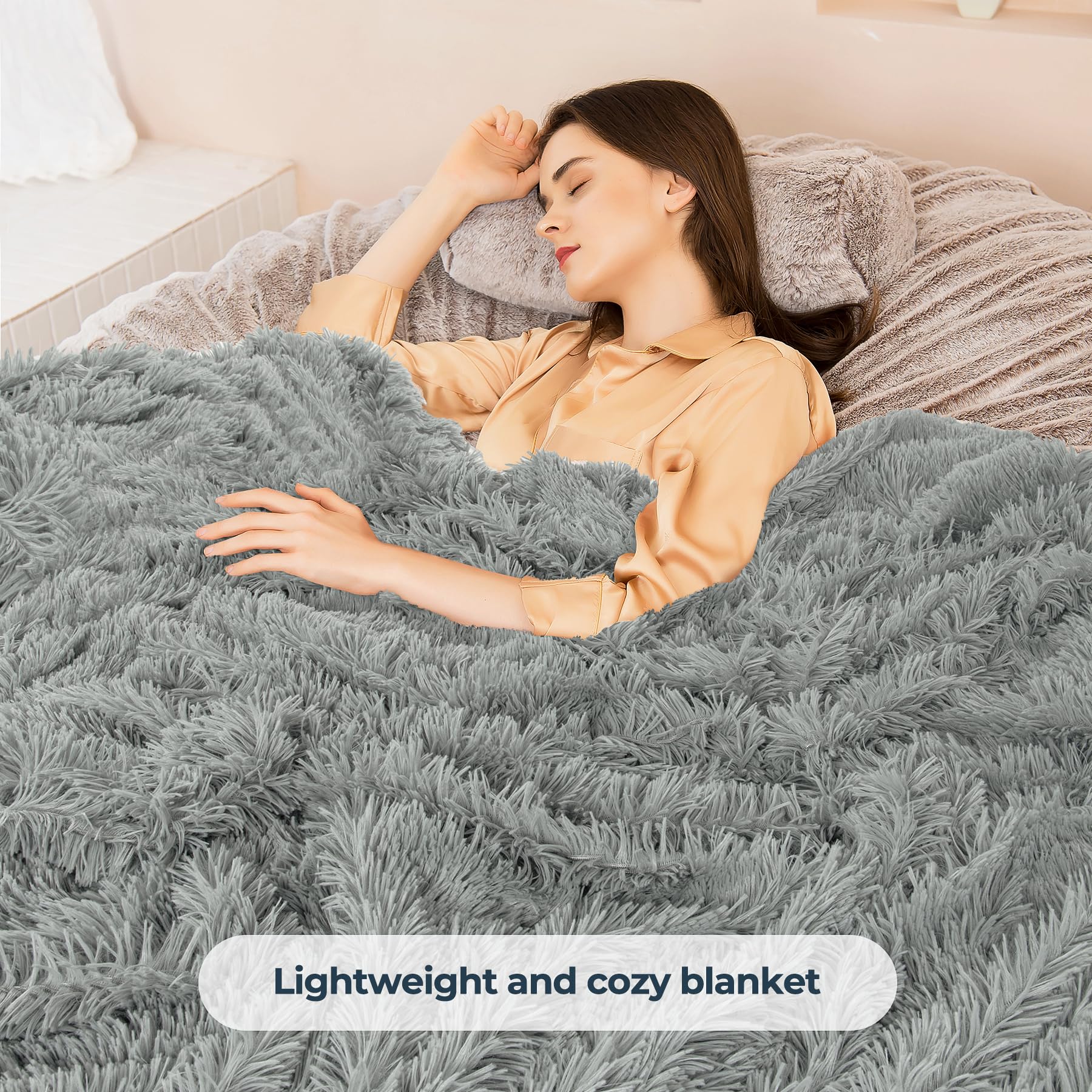 XYYZYZ Super Fluffy Throw Blanket, Faux Fur Fuzzy Blanket for Couch Sofa Bed, 50x60 Inches, Grayish Blue