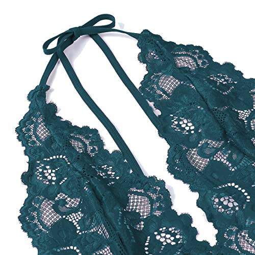 Gladiolus Womens Lingerie Lace Babydoll Sexy Deep V Halter One Piece Lingerie Dress Blue M
