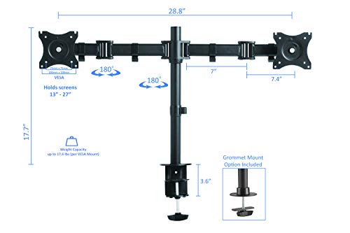 Rocelco 46" Large Height Adjustable Standing Desk Converter with Double Monitor Mount BUNDLE - Quick Sit Stand Up Computer Workstation Riser - Retractable Keyboard Tray - Black (R DADRB-46-DM2)
