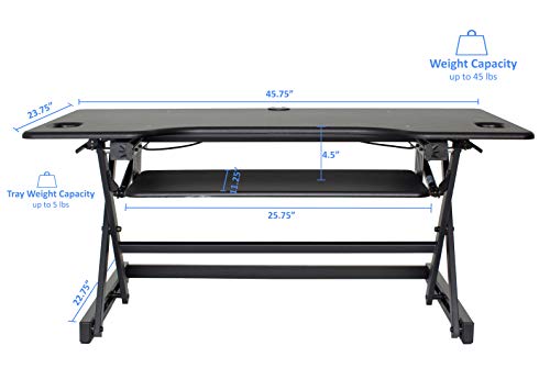 Rocelco 46" Large Height Adjustable Standing Desk Converter with Double Monitor Mount BUNDLE - Quick Sit Stand Up Computer Workstation Riser - Retractable Keyboard Tray - Black (R DADRB-46-DM2)