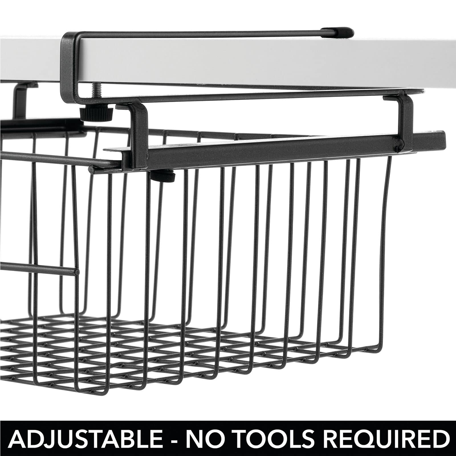 mDesign Compact Hanging Pullout Drawer Basket - Sliding Under Shelf Storage Organizer - Metal Wire - Attaches to Shelving - Easy Install - for Kitchen, Pantry, Cabinet - 2 Pack - Black
