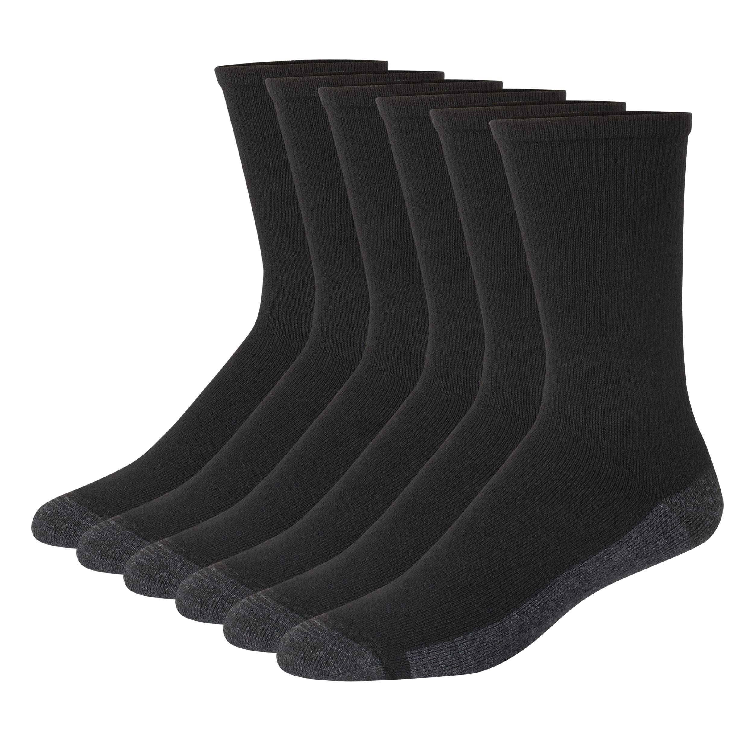 Hanes Mens Max Cushioned Socks, Moisture-wicking With Odor Control, 6-pack B&T ComfortTop White Crew, Black/Grey Foot Bottom - 6 Pack, 12-14 US