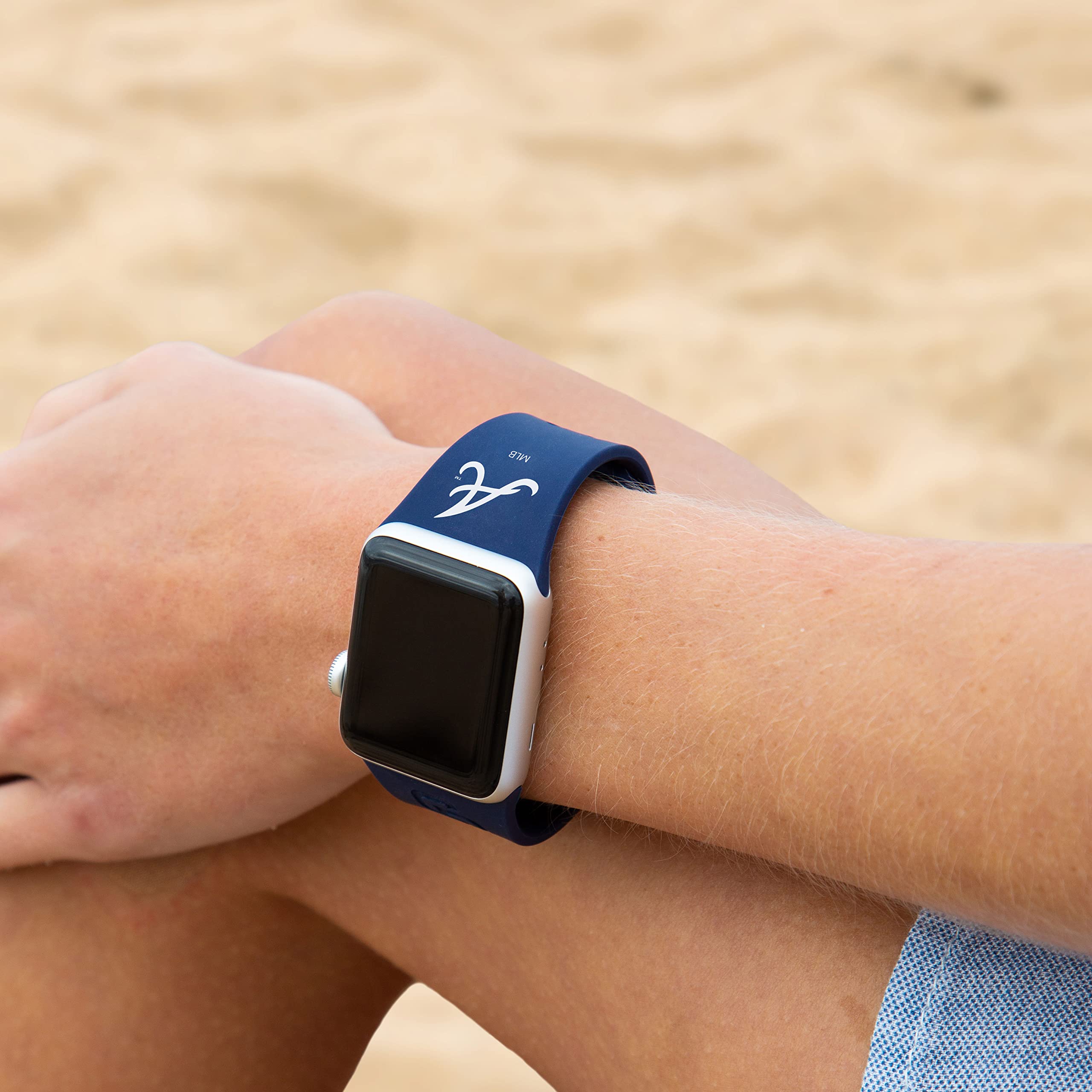 Game Time Atlanta Braves Silicone Watch Band Compatible with Apple Watch (42/44/45mm Navy)