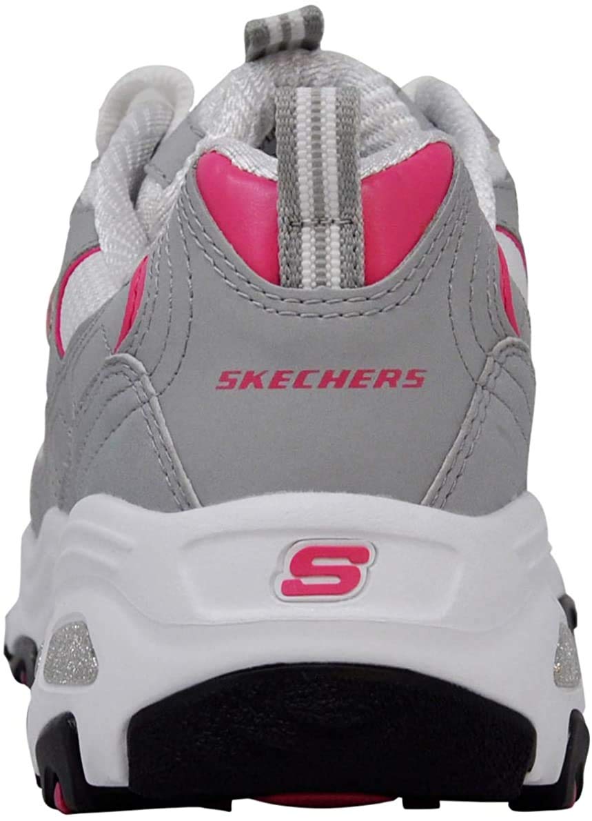 Skechers Women's D'Lites Original Lace-Up Sneaker, Grey/Pink, 8 W US