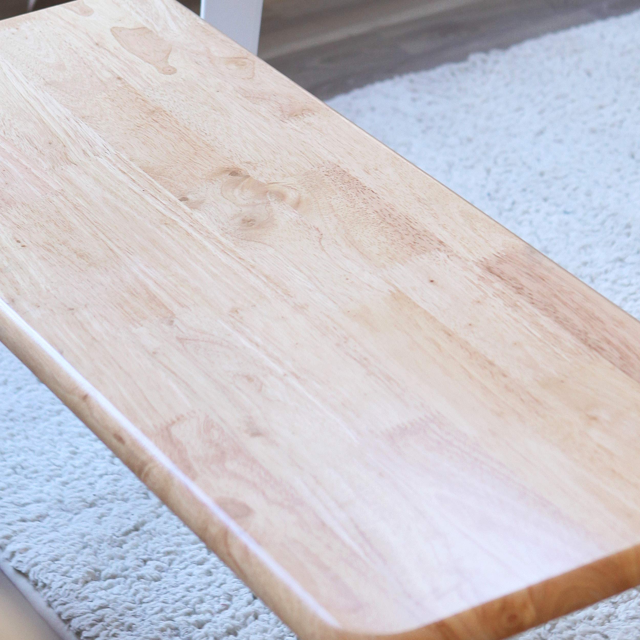 Livinia Canberra 37.4" Wooden Dining Bench/Mid Century Modern Solid Malaysian Oak Kitchen Bench (Natural-White)