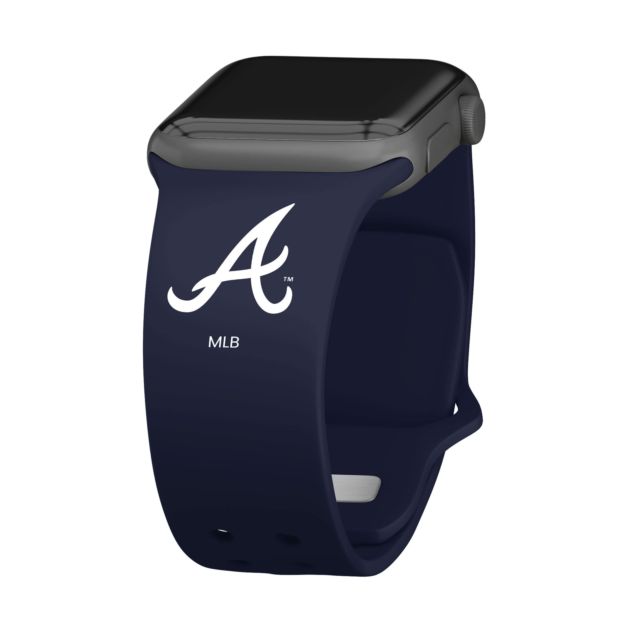 Game Time Atlanta Braves Silicone Watch Band Compatible with Apple Watch (42/44/45mm Navy)