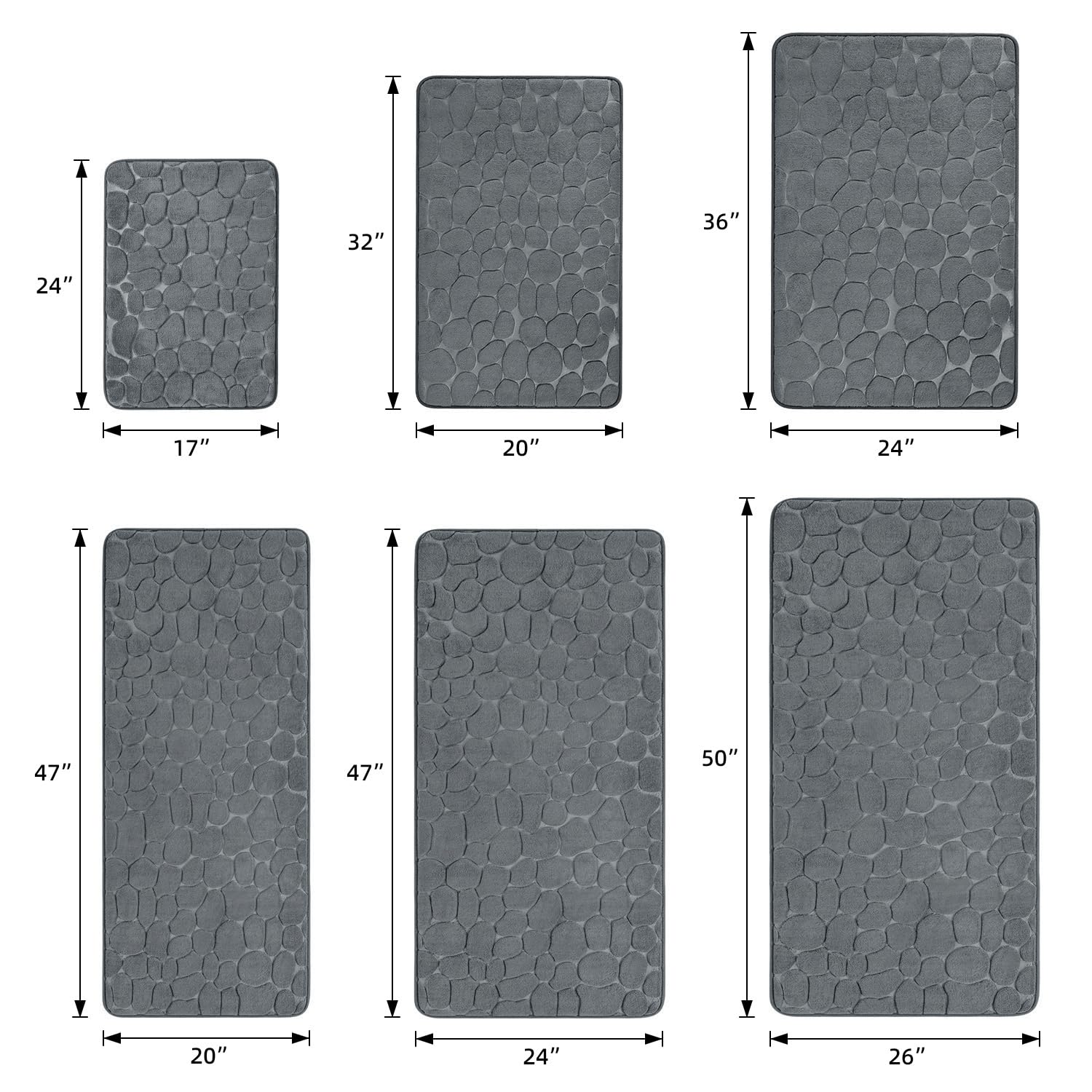 YIHOUSE Memory Foam Bath Mat Cobblestone Bathroom Rugs Super Water Absorbent Machine Washable Bath Rugs(17x24,Dark Gray)
