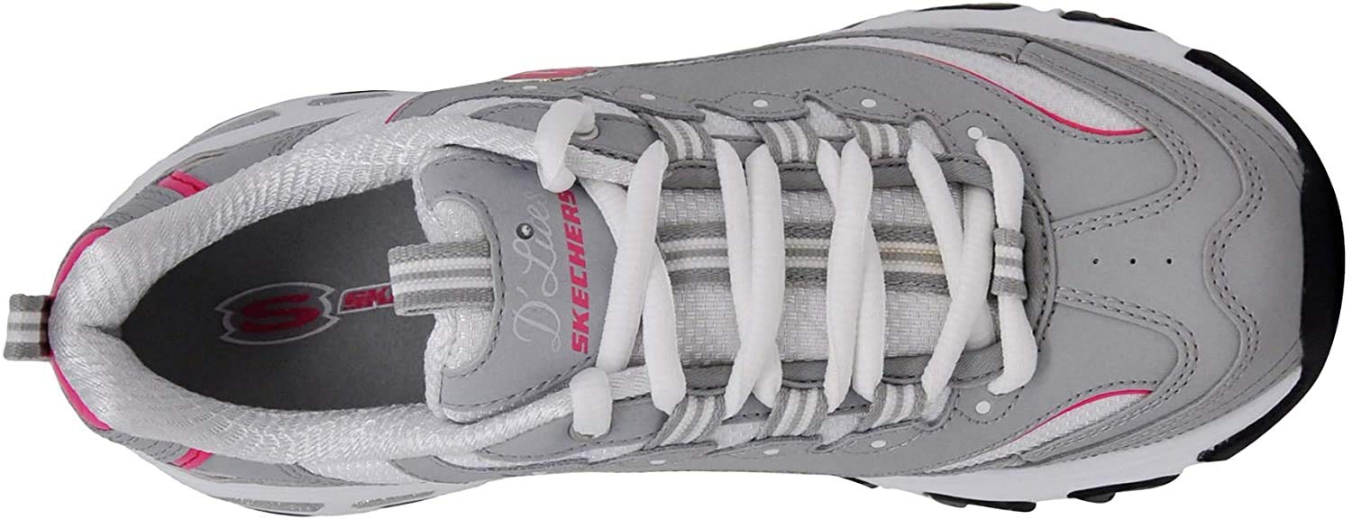 Skechers Women's D'Lites Original Lace-Up Sneaker, Grey/Pink, 8 W US