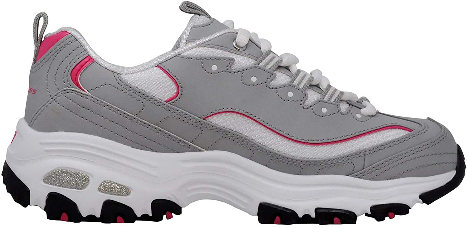 Skechers Women's D'Lites Original Lace-Up Sneaker, Grey/Pink, 8 W US