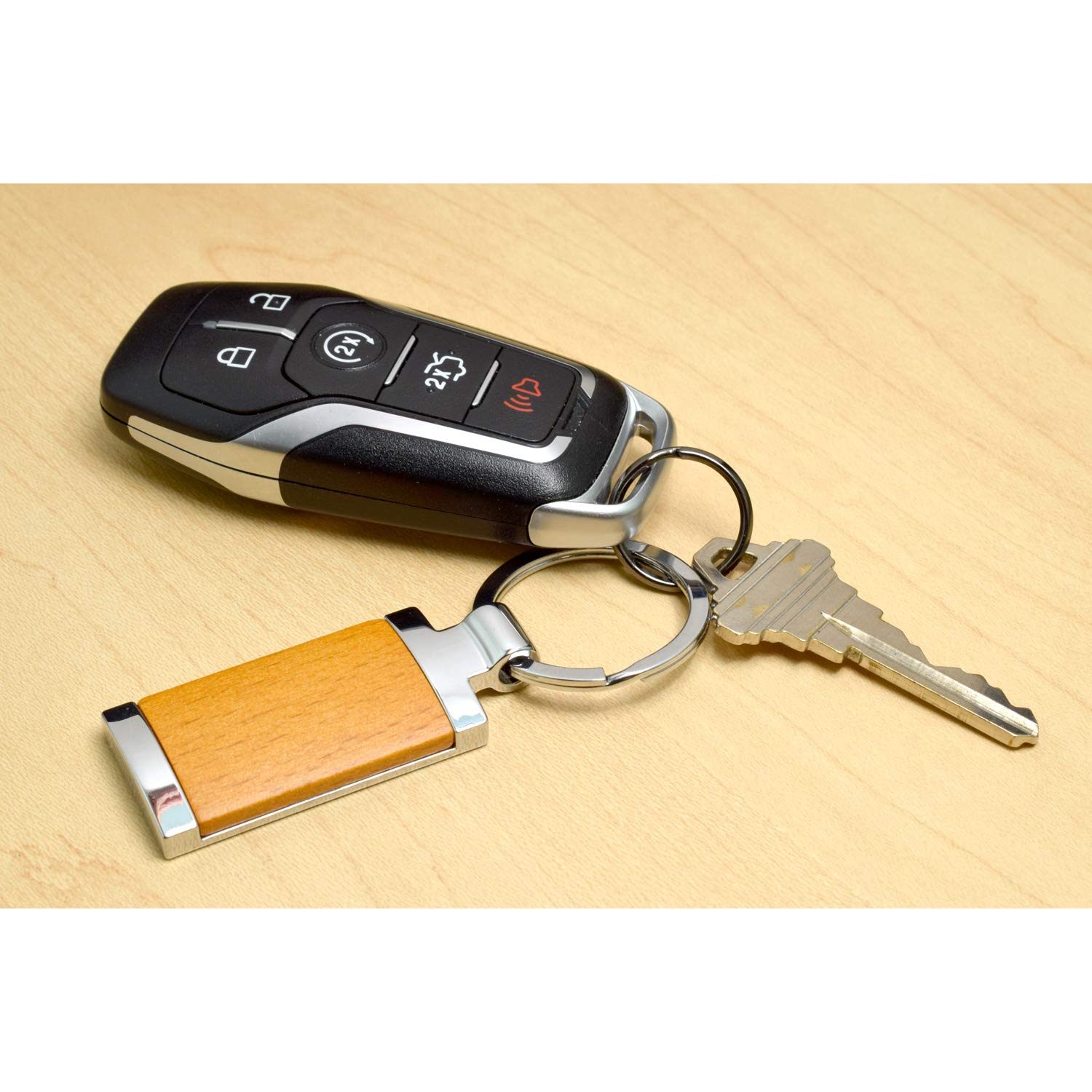 iPick Image Made for Honda Civic Si Laser Engraved Maple Wood Chrome Metal Trim Key Chain