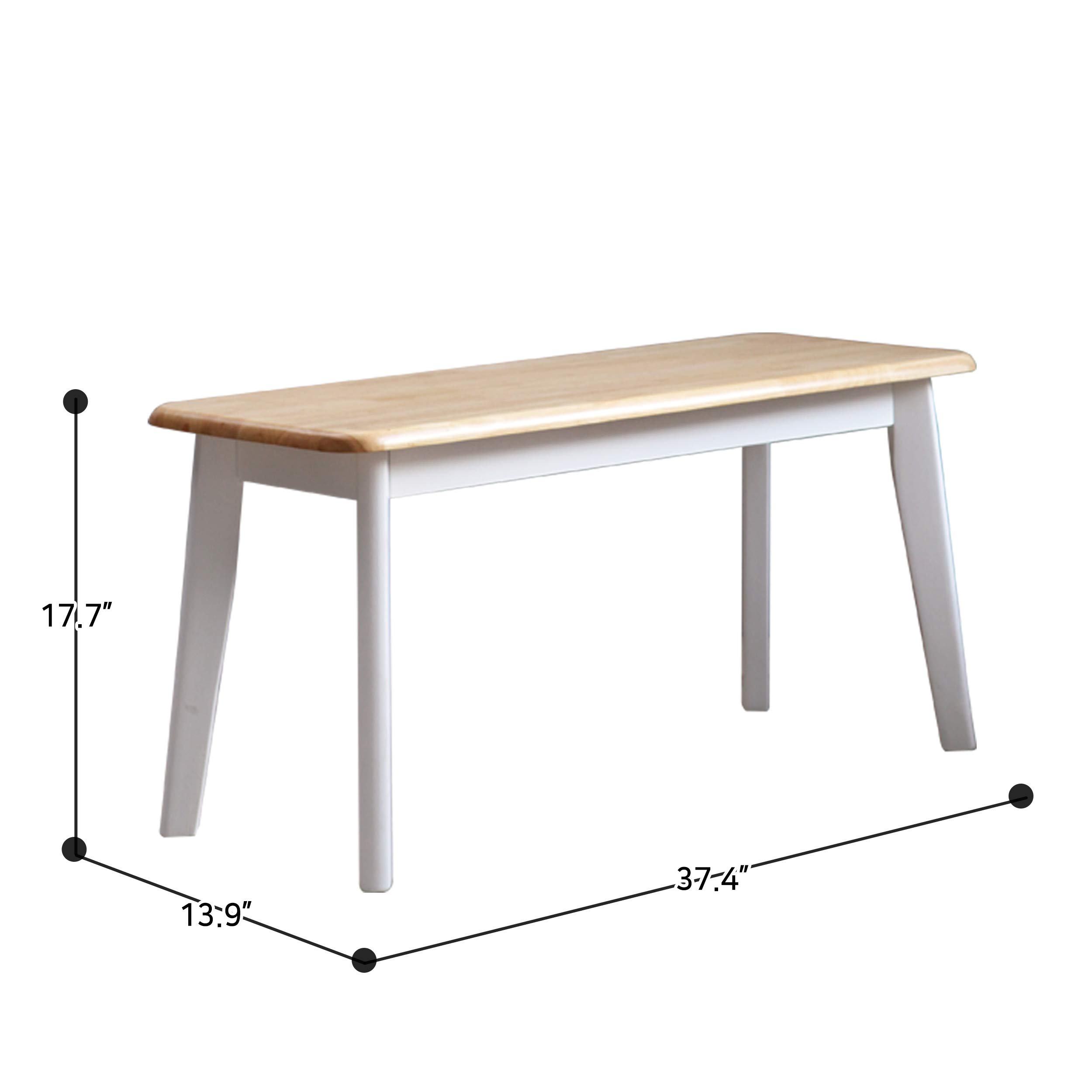 Livinia Canberra 37.4" Wooden Dining Bench/Mid Century Modern Solid Malaysian Oak Kitchen Bench (Natural-White)