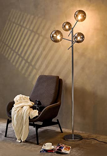 Surpars House Sputnik Chandelier Floor Lamp, 4 Lights Globe Floor Light with Smoky Grey Glass Shade,Chrome