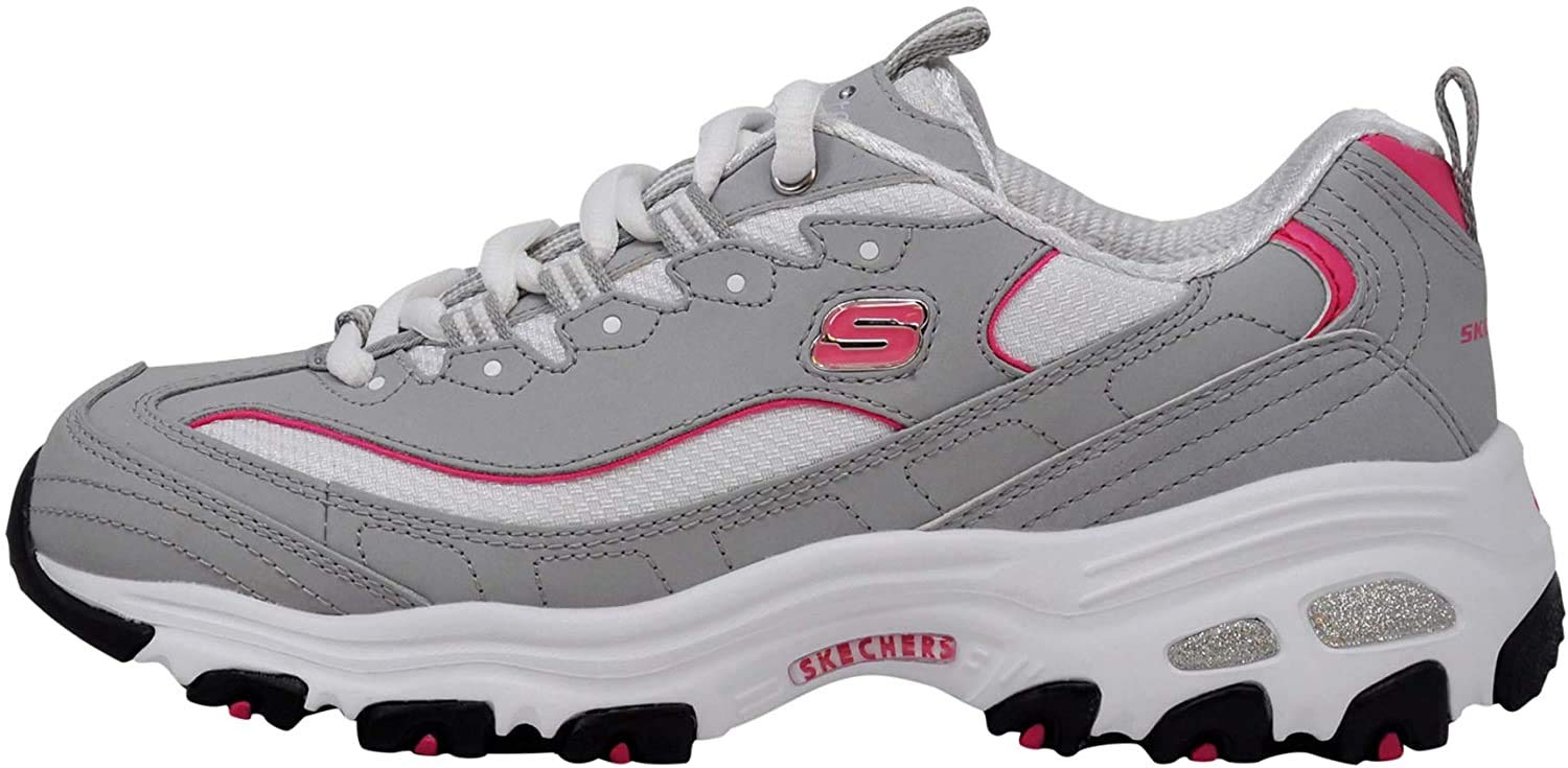 Skechers Women's D'Lites Original Lace-Up Sneaker, Grey/Pink, 8 W US