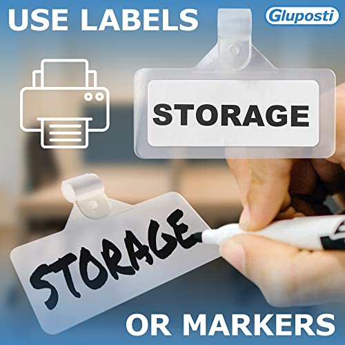 25 Clear Plastic Wire Shelf Label Holders for Adhesive Labels, Professional Display Retail Price Tag Ticket Hanger Clips, Snap On Pantry Sign Label Holder for Wire Shelves & Baskets (3" W x 1.25" H)
