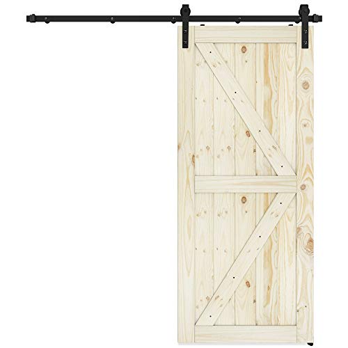 BELLEZE 36in x 84in Sliding Barn Door K-Frame with 6.6ft Barn Door Hardware Kit, Pre-Drilled, DIY Easy to Assemble, Unfinished