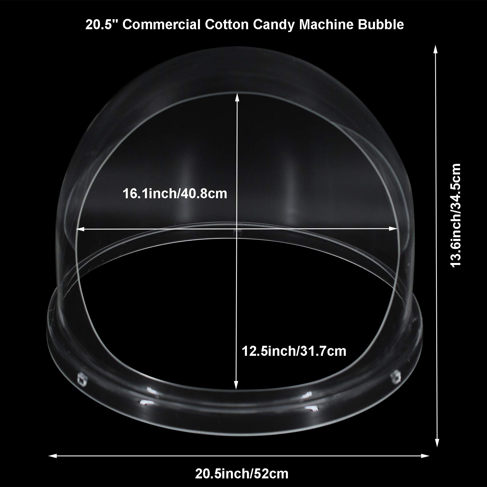 20.5" Commercial Cotton Candy Machine Bowl Bubble Cover Shield Floss Maker Clear Prevent Sugar Overload Plastic Cotton Candy Cover