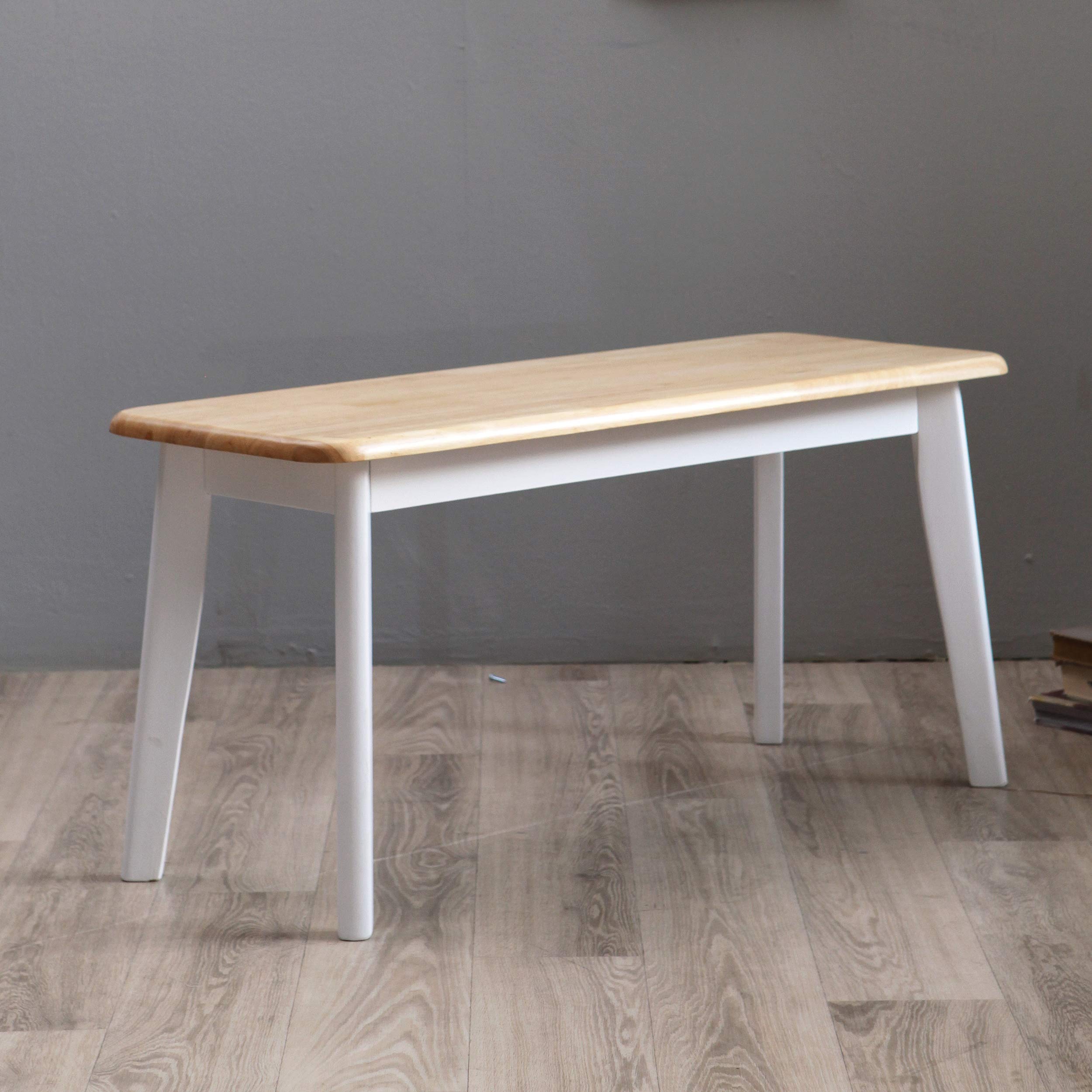 Livinia Canberra 37.4" Wooden Dining Bench/Mid Century Modern Solid Malaysian Oak Kitchen Bench (Natural-White)