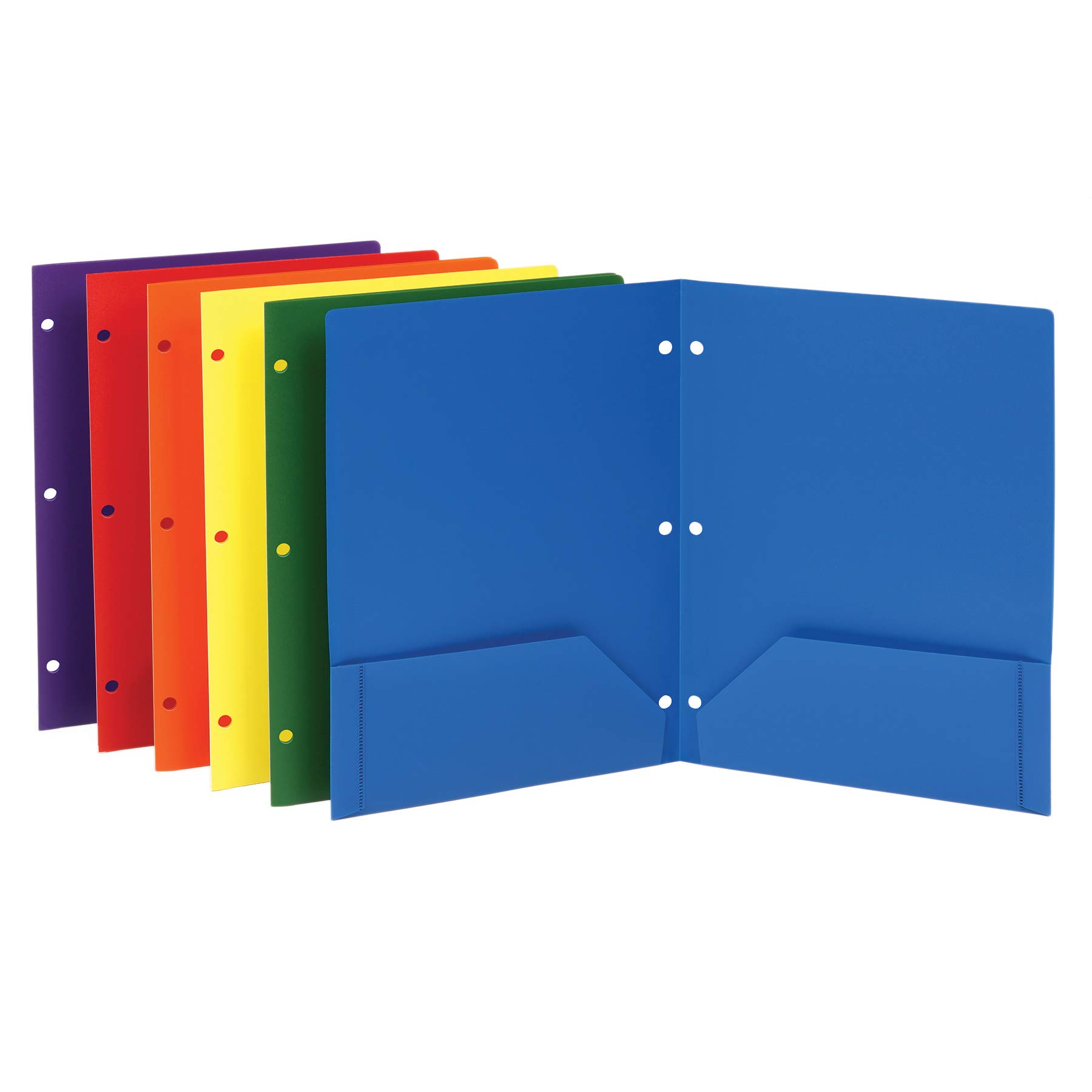 Oxford 2 Pocket Folders, Plastic Portfolio, Folder for School and Office, 2-Pocket Paper Organizer, 3 Hole Punch, Letter Size, Asst. Colors (Blue, Green, Yellow, Orange, Red, Purple), 6 Pack (14187)