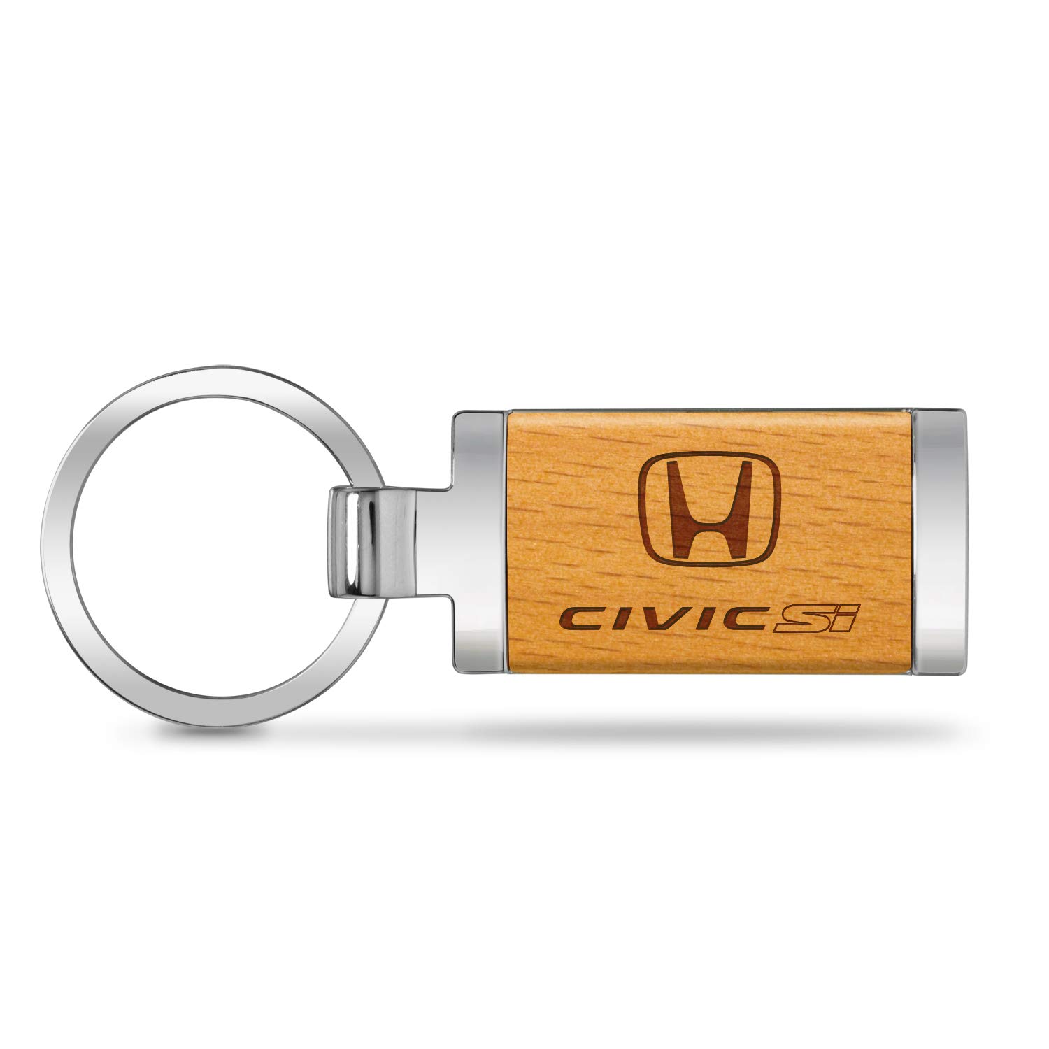 iPick Image Made for Honda Civic Si Laser Engraved Maple Wood Chrome Metal Trim Key Chain