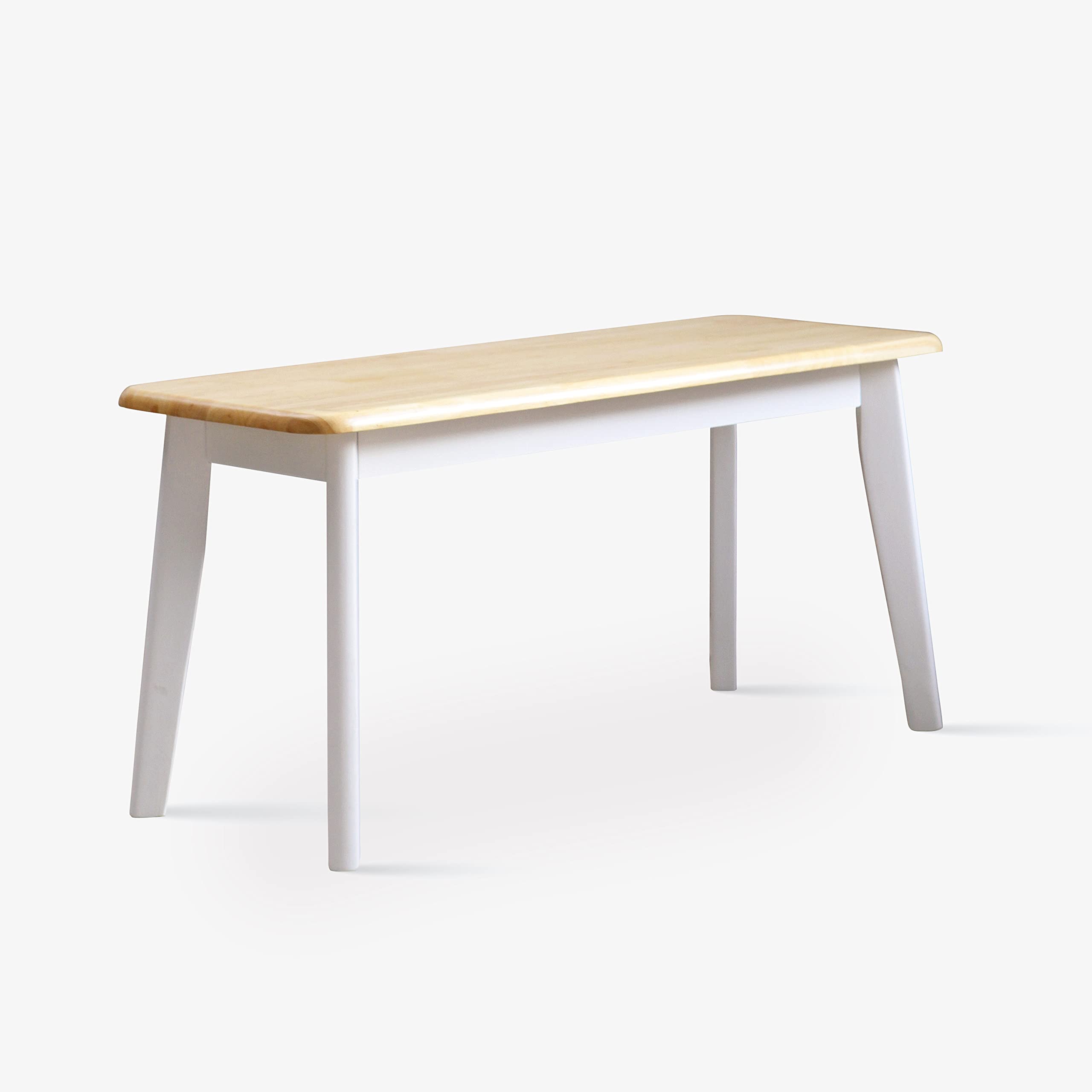 Livinia Canberra 37.4" Wooden Dining Bench/Mid Century Modern Solid Malaysian Oak Kitchen Bench (Natural-White)