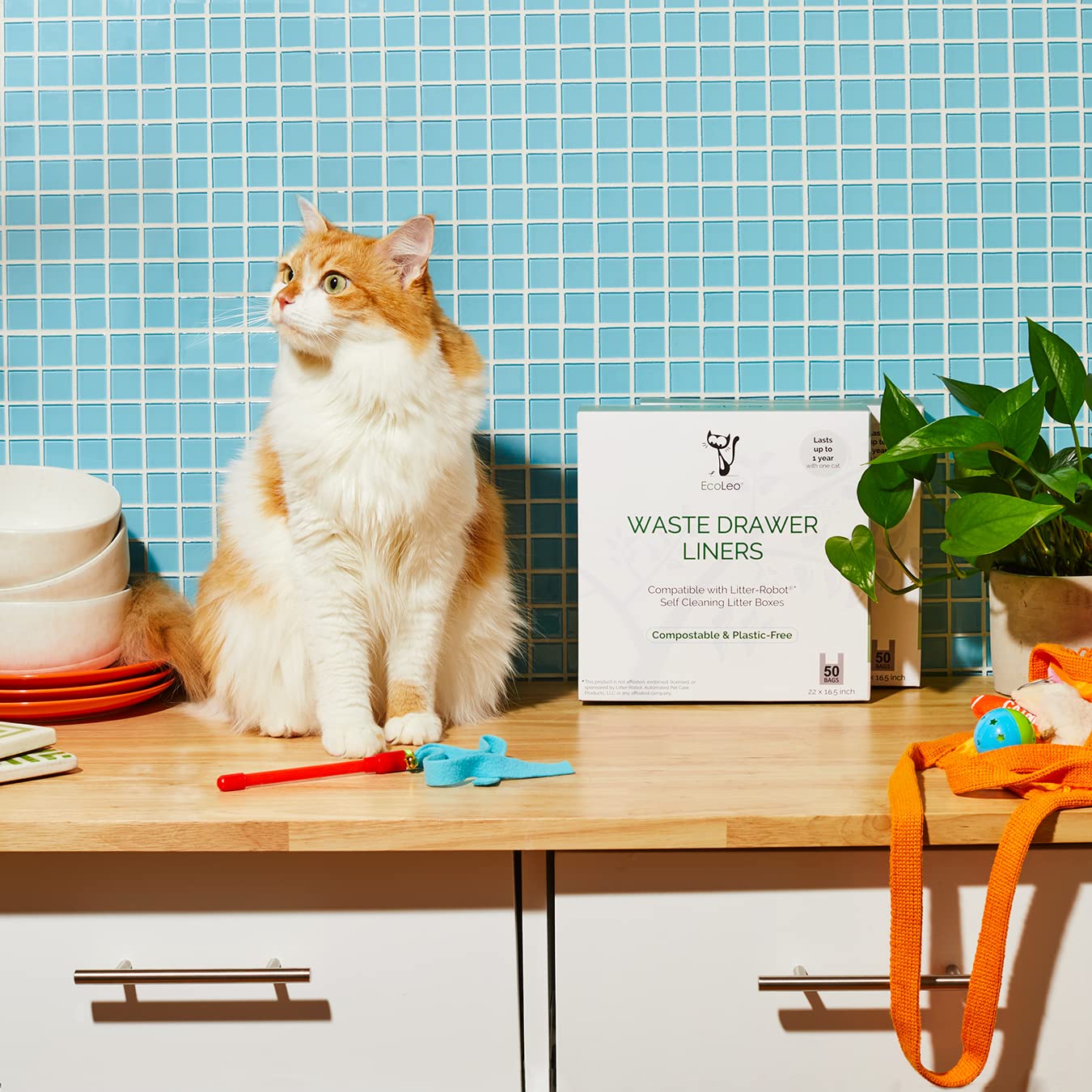 EcoLeo, Compatible with Litter-Robot 3, Plant-Derived and Plastic-free, Handle Waste Drawer Liner Bags, Thick, for Automatic Litter Box, Compatible with Leo's Loo