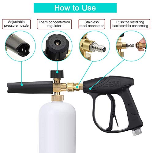 Selkie Foam Cannon Gun Kit, Foam Cannon Blaster with 1/4 Inch Quick Connector with 5pcs Pressure Washer Nozzle Tip,M22-14 mm and 3/8" Quick Inlet Connector, Jet Wash Gun 4350 PSI