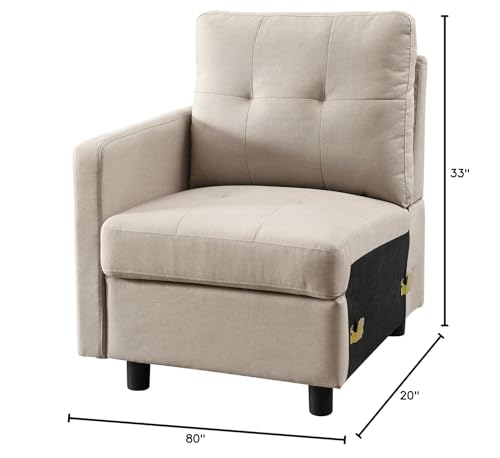 DAZONE Modular Sectional Sofa Assemble 6-Piece Modular Sectional Sofas Bundle Set Cushions, Easy to Assemble Left & Right Arm Chair, Corner Chair, Armless Chair, Ottomans Table Grey