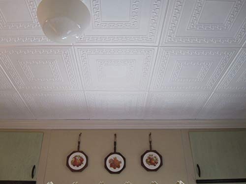 A La Maison Ceilings R21 Greek Key Foam Glue-up Ceiling Tile (256 sq. ft./Case), Pack of 96, Plain White