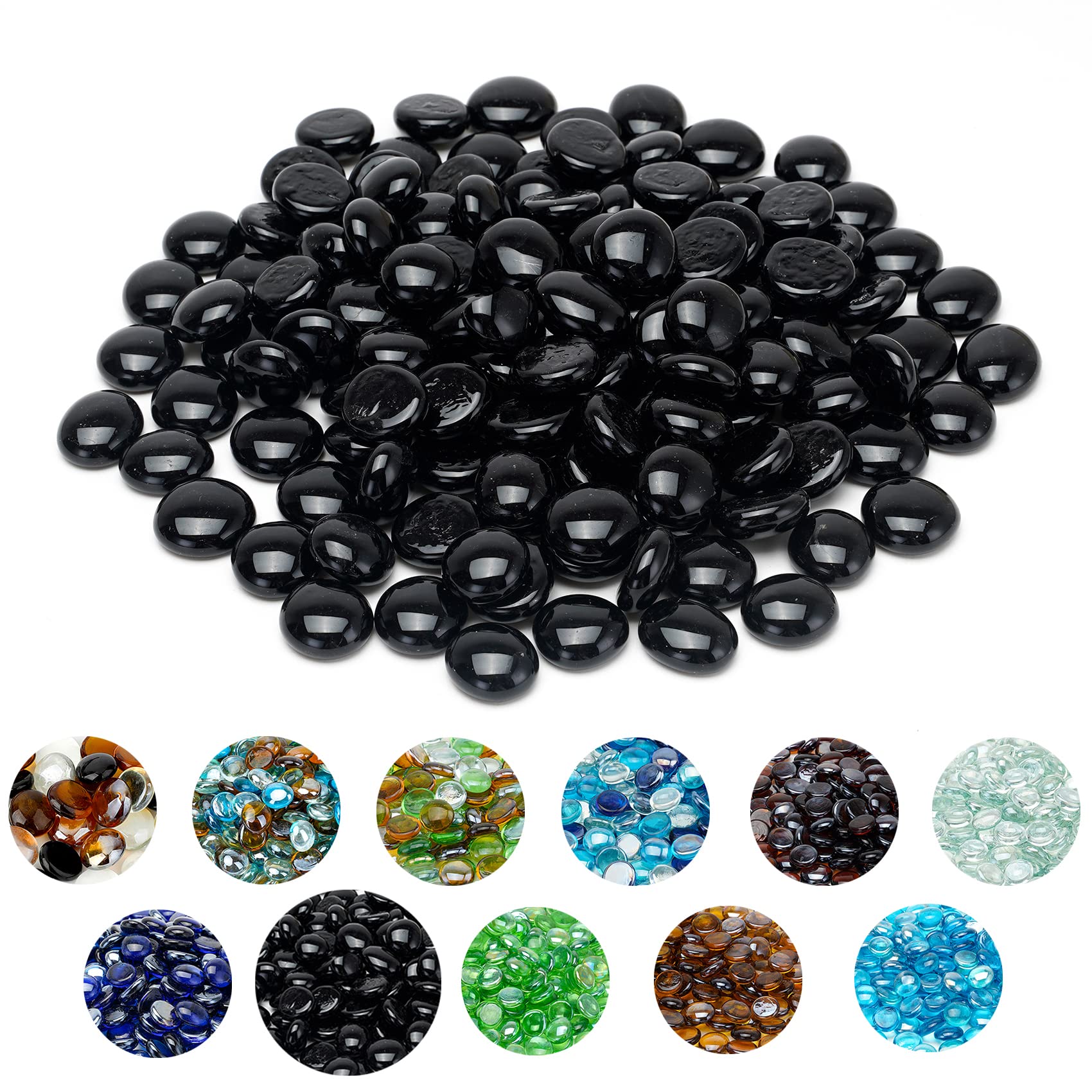 Skyflame 10-Pound Fire Glass Beads for Fire Pit Fireplace, 1/2-Inch Size Onyx Black Reflective Decorative Blended Fireglass Drops for Landscaping