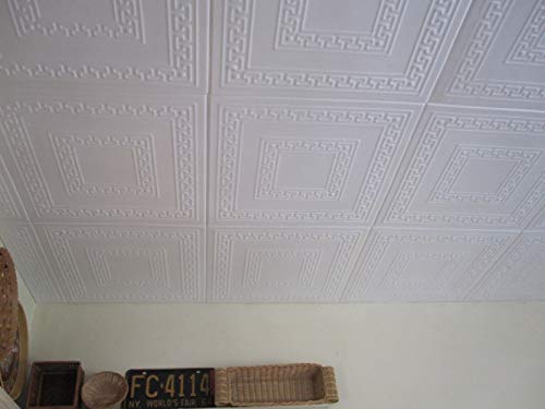 A La Maison Ceilings R21 Greek Key Foam Glue-up Ceiling Tile (256 sq. ft./Case), Pack of 96, Plain White