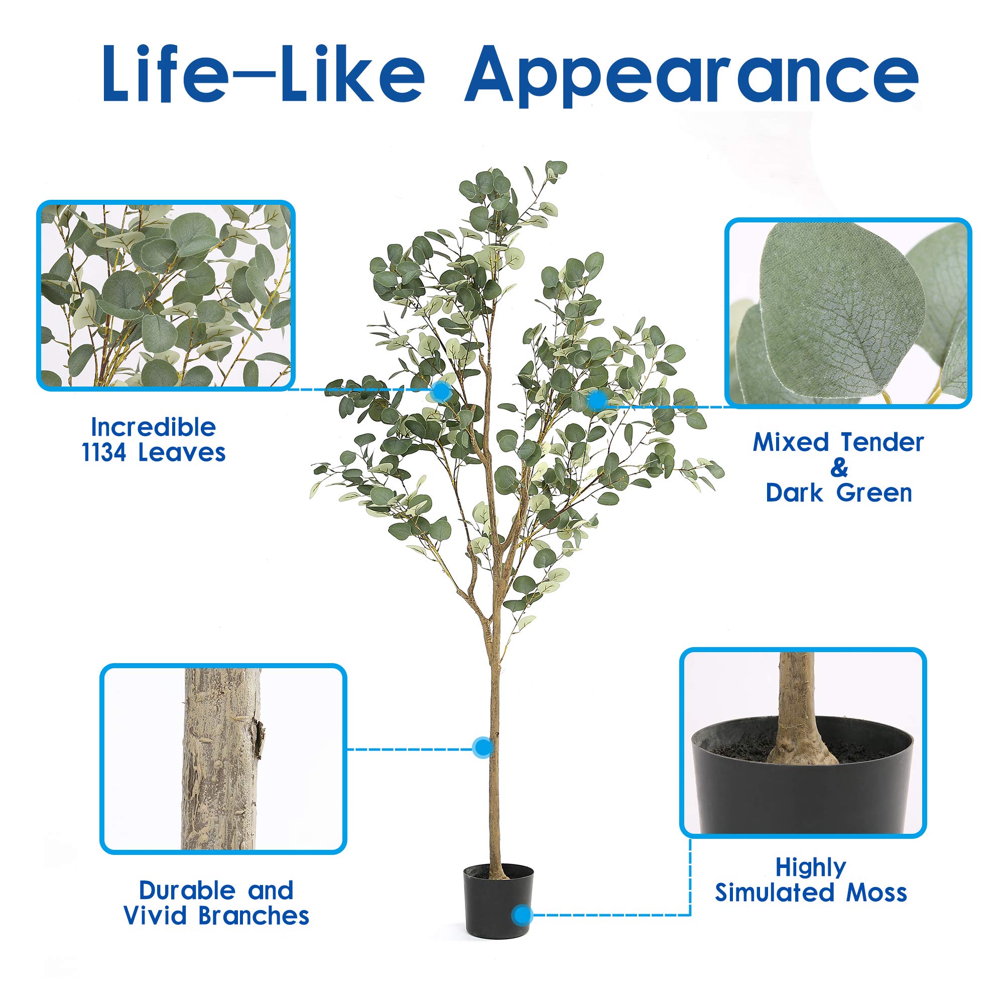 DIIGER Artificial Tree Plant Eucalyptus Tree 6FT Tall, Modern Large Fake Plant Decor in Pot for Indoor Outdoor,Home Office Perfect Housewares Gift Decoration, 71 in Eucalyptus Tree