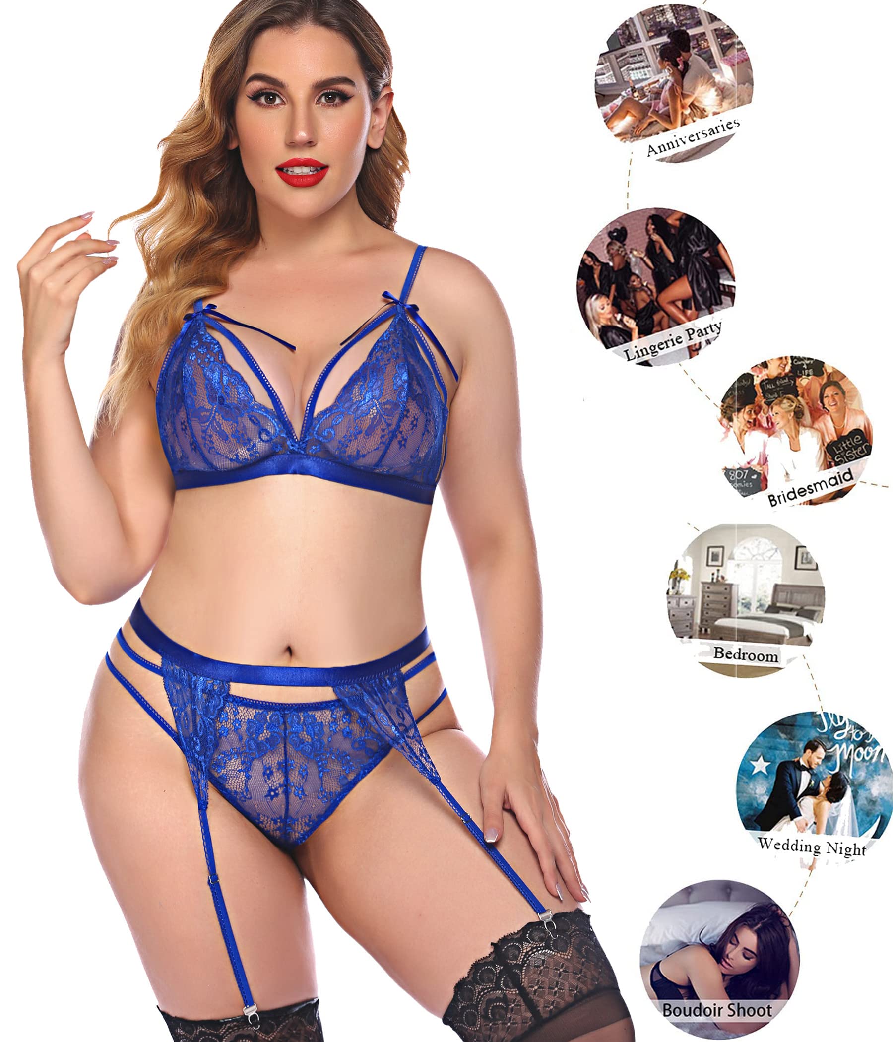 Avidlove Women Lingerie Set Plus Size with Garter Belts Sexy Bra and Panty Underwear Lingerie Sets