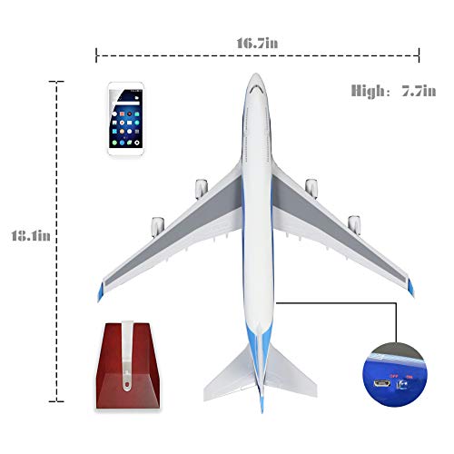 24-Hours 18” 1:130 Model Jet Airplane B747 Model Plane Aircraft Model Diecast Airplane for Adults with LED Light(Touch or Sound Control) for Decoration or Gift