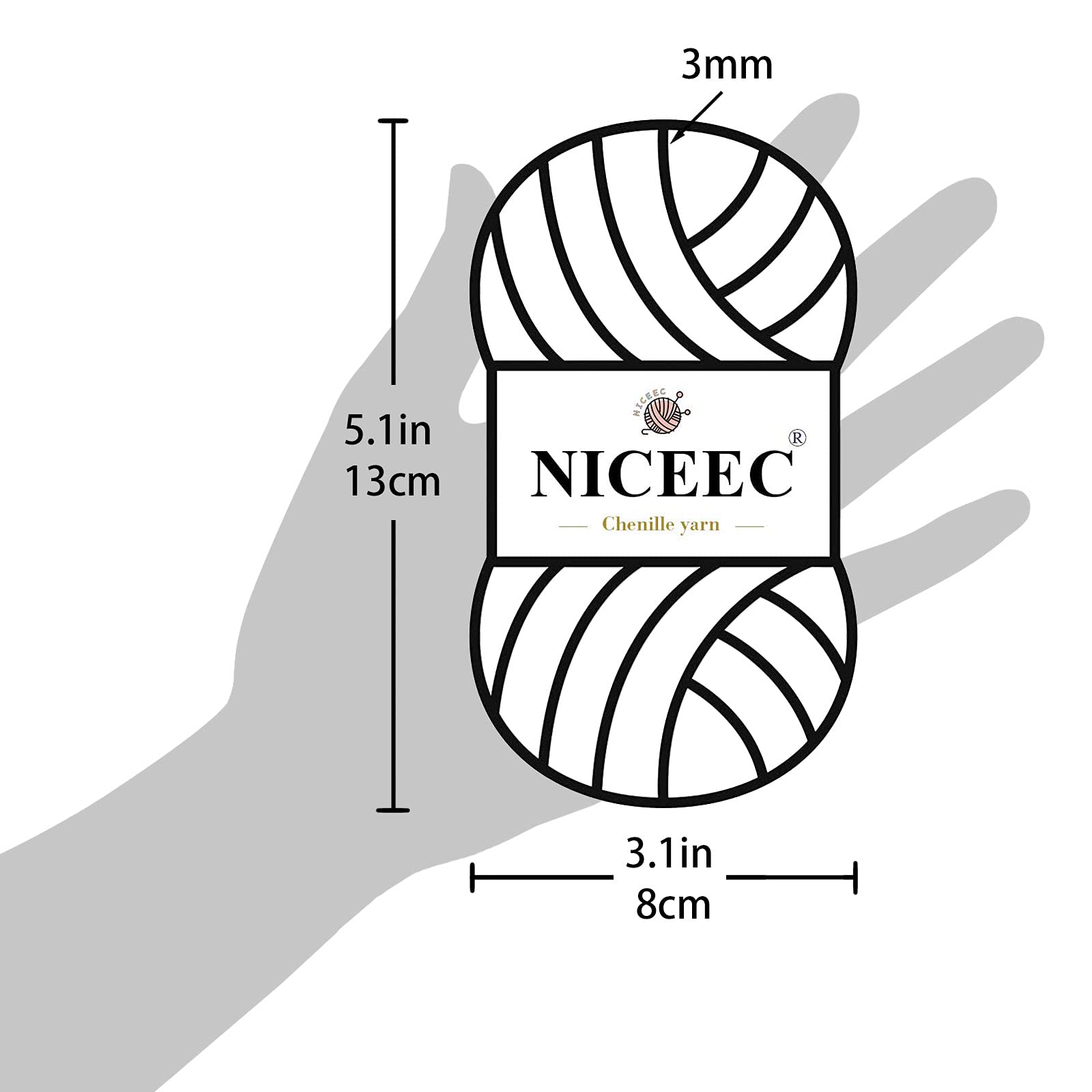 NICEEC 3 Skeins Soft Chenille Yarn Blanket Yarn for Knitting Fancy Yarn for Crochet Weaving DIY Craft Total Length 3×85m (3×93yds, 3×50g)_Blue