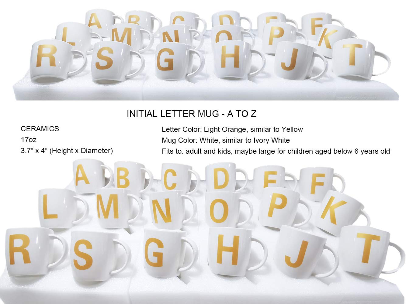 ZaH 16oz Coffee Mug Alphabet Ceramic Mug ABC Letter Cup for Women Men Boys Girls - Home Decoration Initial A-Z Mug (K)