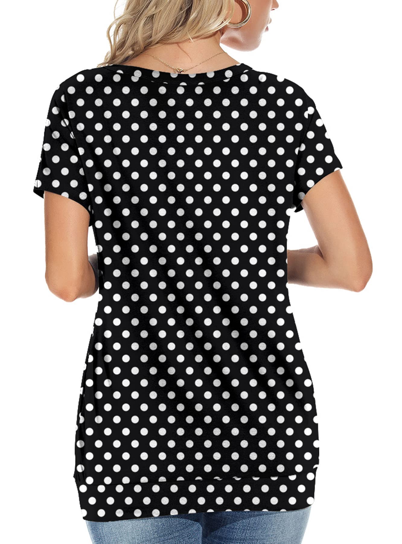 YSYOKOW Womens Summer Casual T Shirts Short Sleeve Tunic Loose Tops with Pockets(Polka Dot Black, Small)