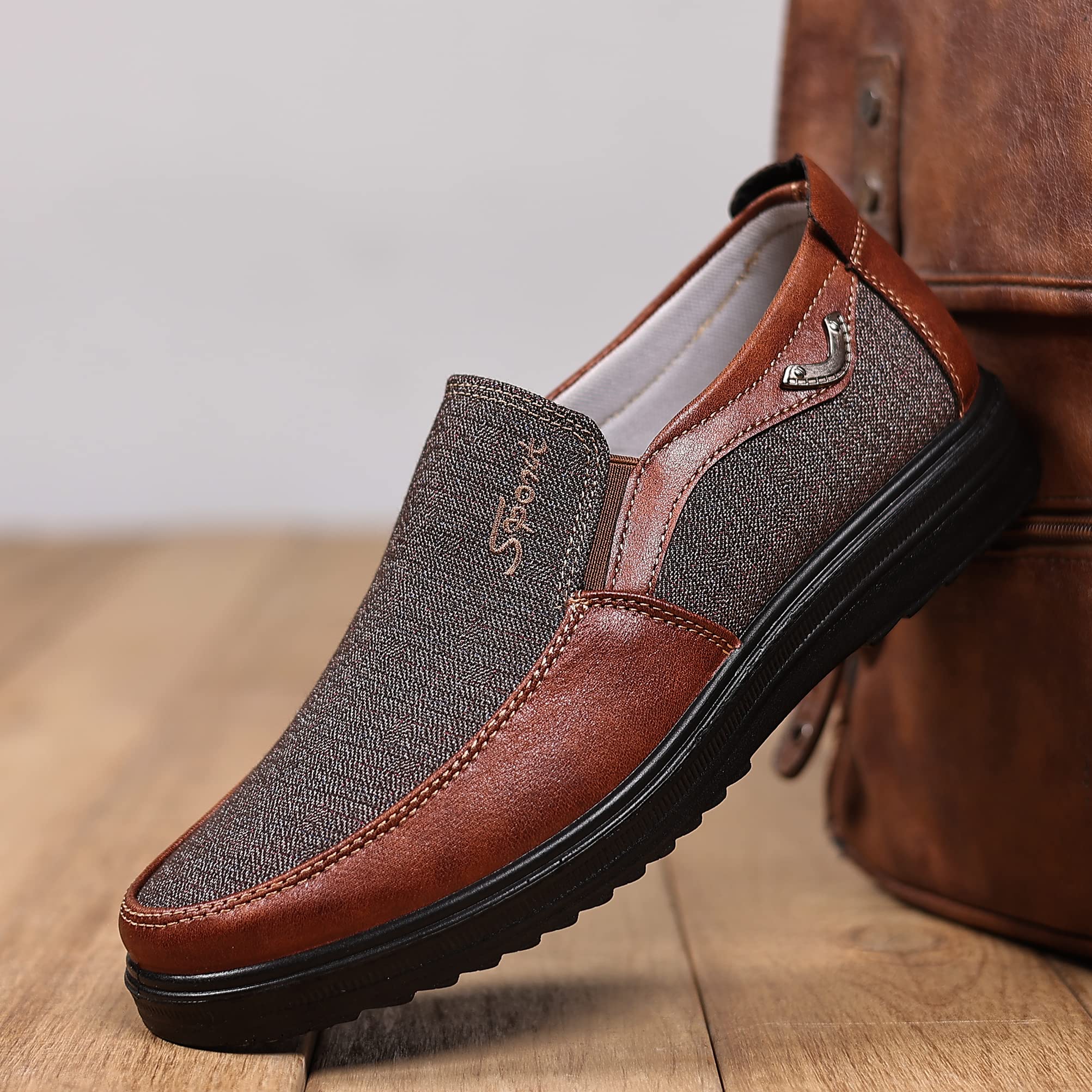 COSIDRAM Mens Loafer Casual Shoes Canvas Lightweight Driving Travel Walking Shoes Soft Slip on Brown 10.5