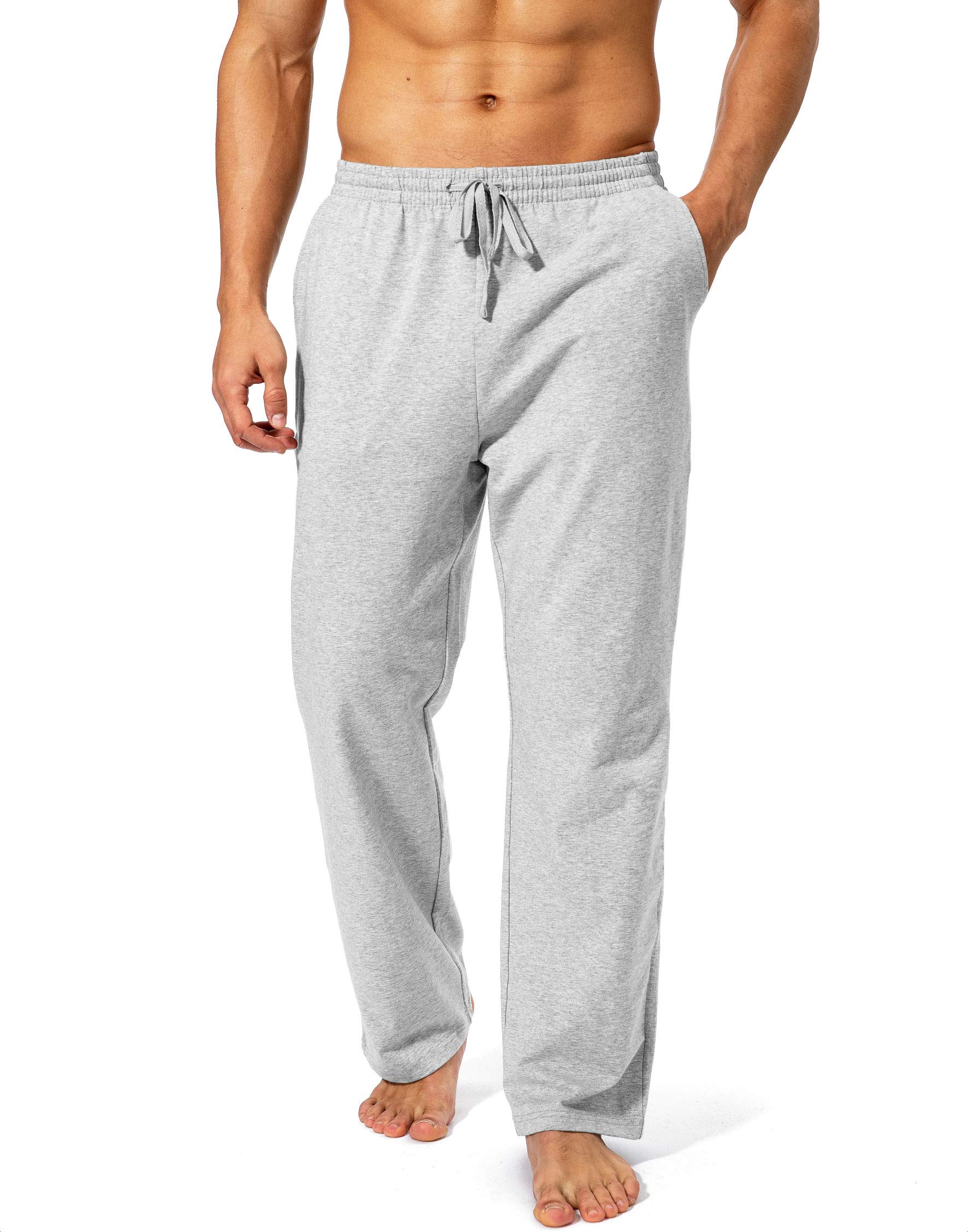 Pudolla Men's Cotton Yoga Sweatpants Athletic Lounge Pants Open Bottom Casual Jersey Pants for Men with Pockets (Netral Gray Large)