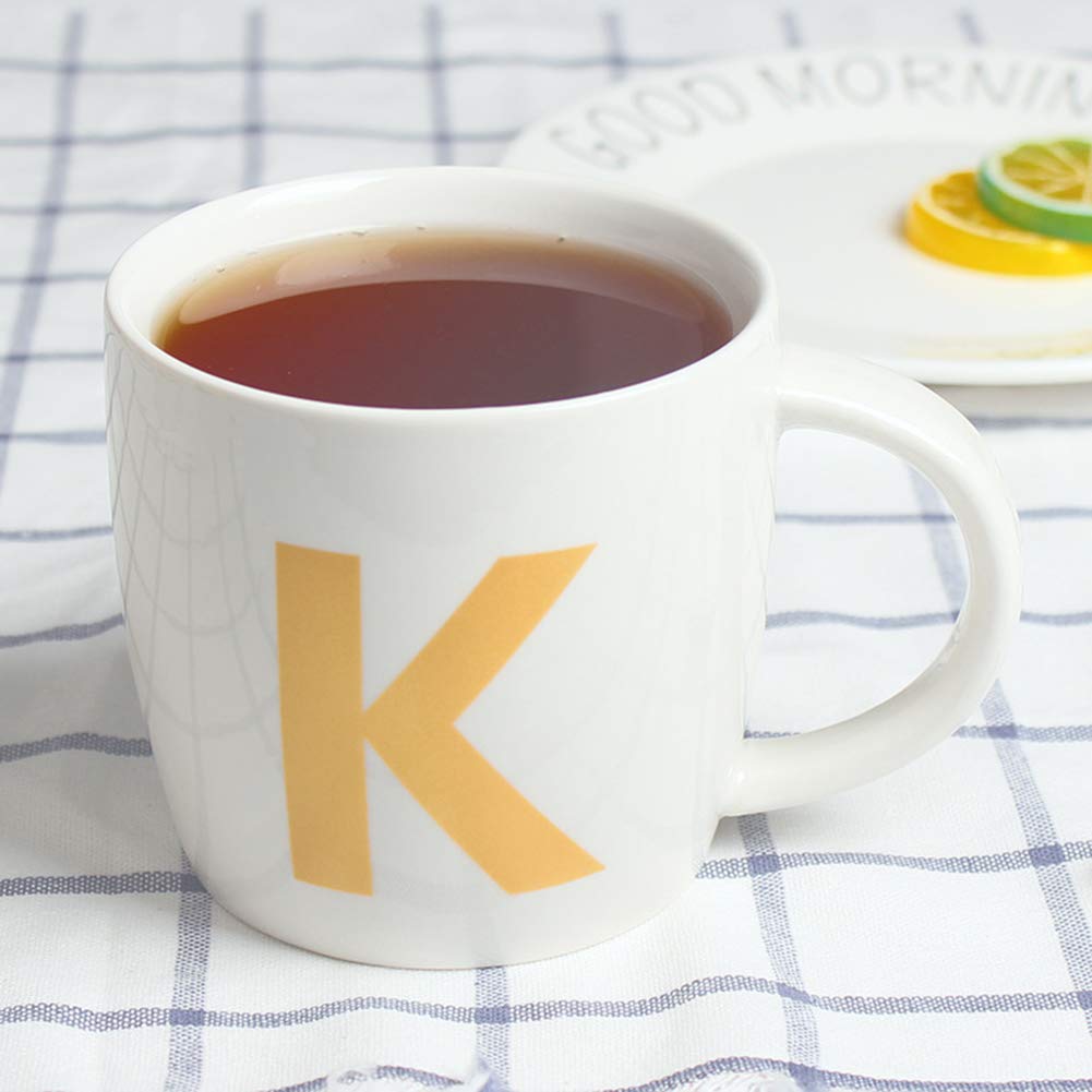 ZaH 16oz Coffee Mug Alphabet Ceramic Mug ABC Letter Cup for Women Men Boys Girls - Home Decoration Initial A-Z Mug (K)