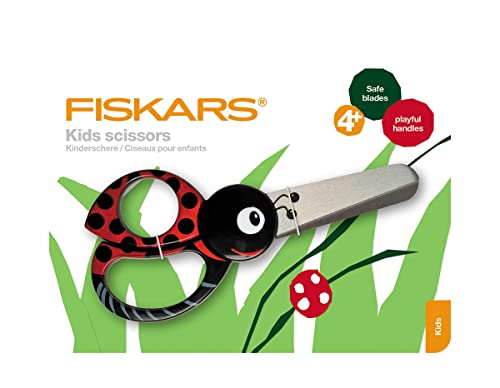 Fiskars Children's Animal Scissors with Ladybird Motif, From 4 Years, Length: 13 cm, For Right and Left Handers, Stainless Steel Blade/Plastic Handles, Red, 1004612