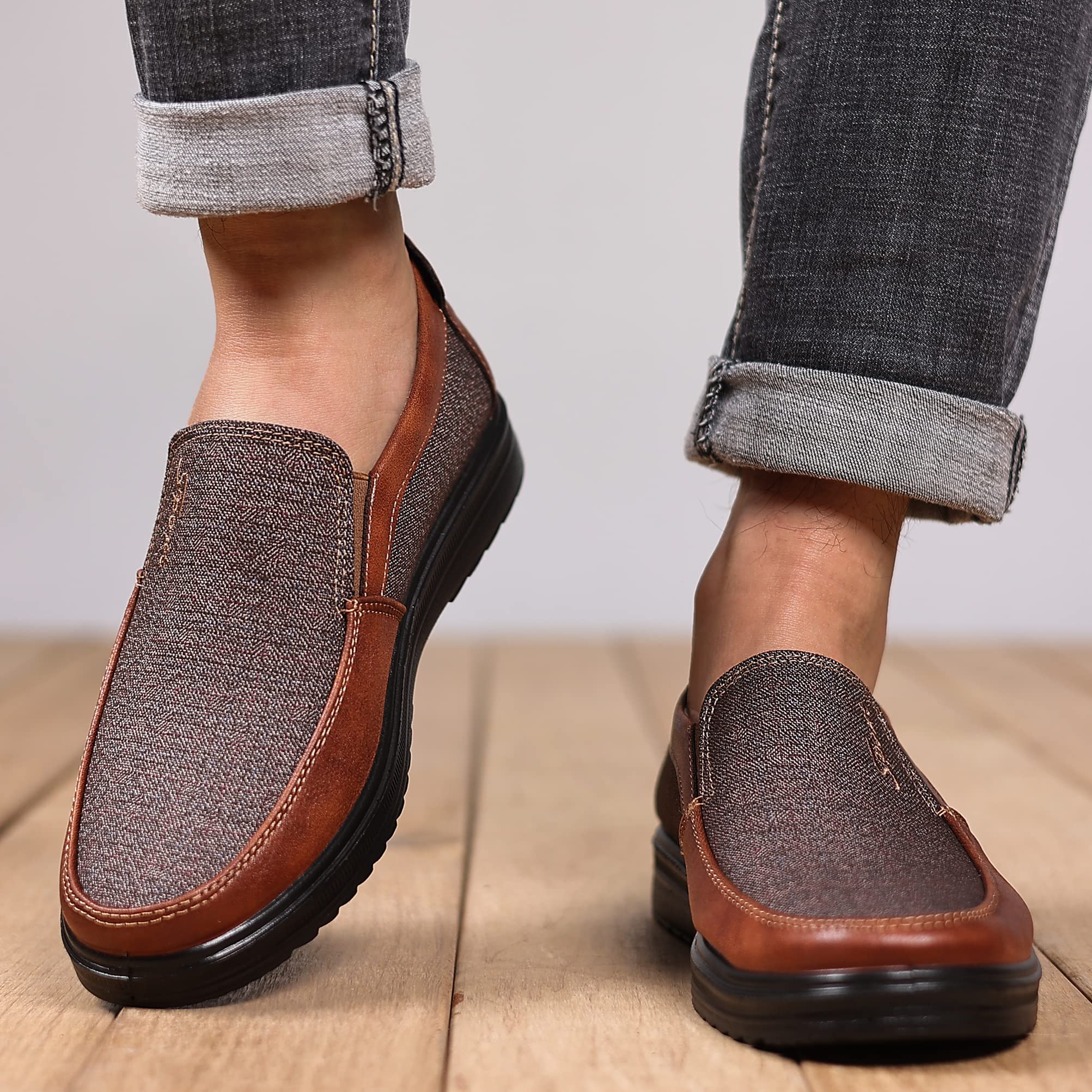 COSIDRAM Mens Loafer Casual Shoes Canvas Lightweight Driving Travel Walking Shoes Soft Slip on Brown 10.5