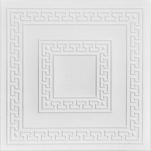 A La Maison Ceilings R21 Greek Key Foam Glue-up Ceiling Tile (256 sq. ft./Case), Pack of 96, Plain White