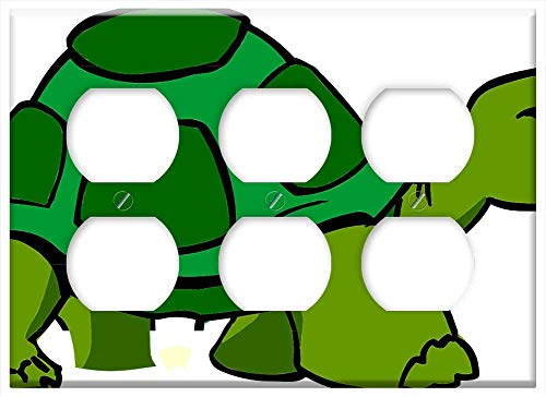 Triple Duplex Outlet Wall Plate Cover - Turtle Carapace Tortoise Green Walking Shell Slow